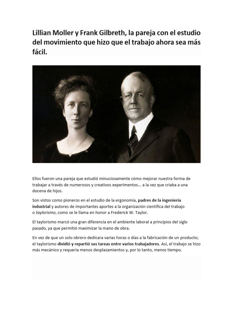 4 Tarea Estudio de Tiempos y Movimientos Por Lillian Moller y Frank ...