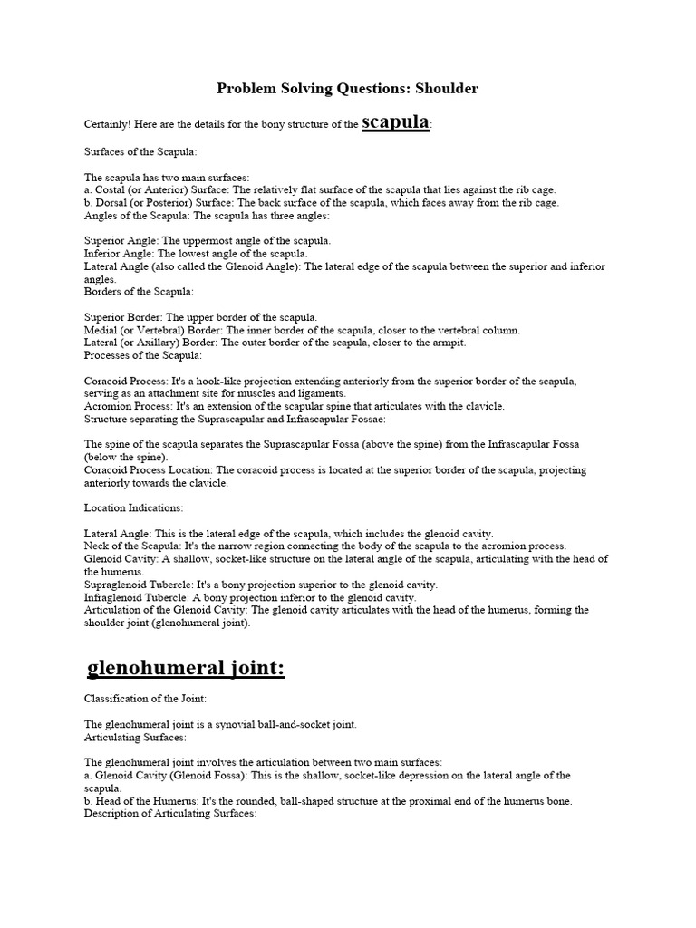 Scapula and Shoulder Joint Anatomy Guide | PDF | Anatomical Terms Of ...