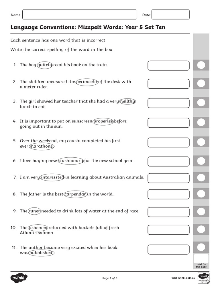 NAPLAN Style English Example Tests - Set 10 Year 5 Language Conventions ...