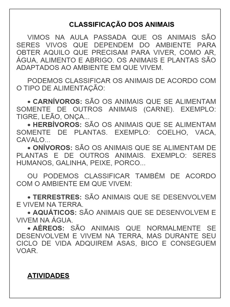 Classificação dos Animais por Alimentação | PDF | Ciências e Matemática