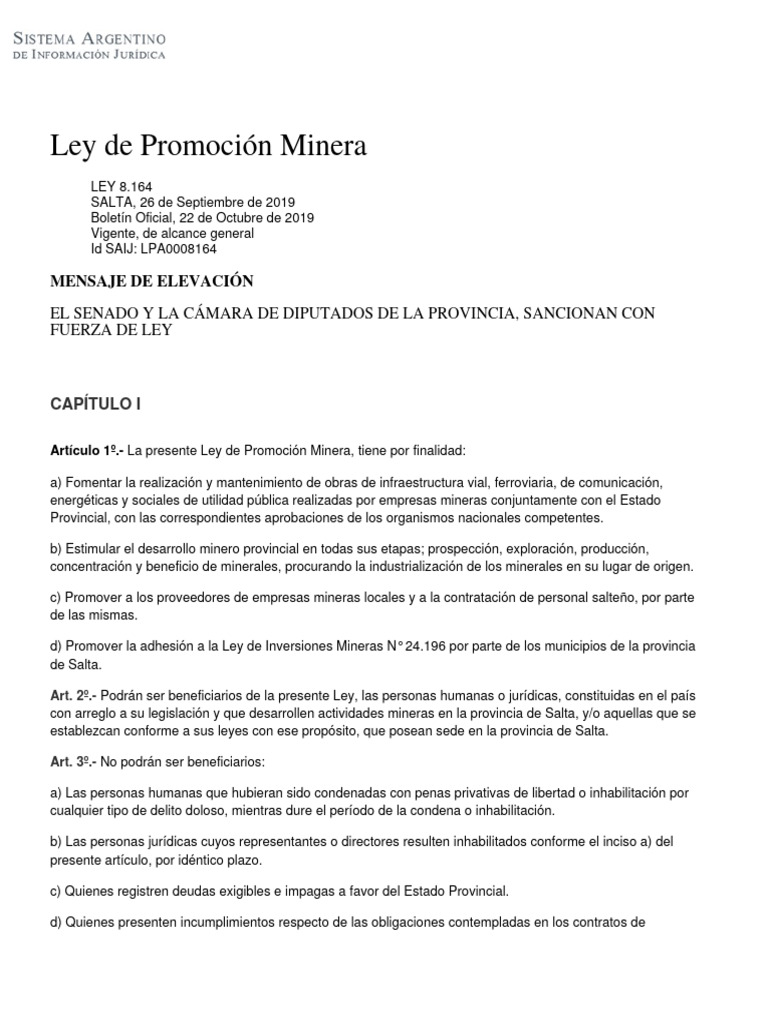 Ley de Promoción Minera | PDF