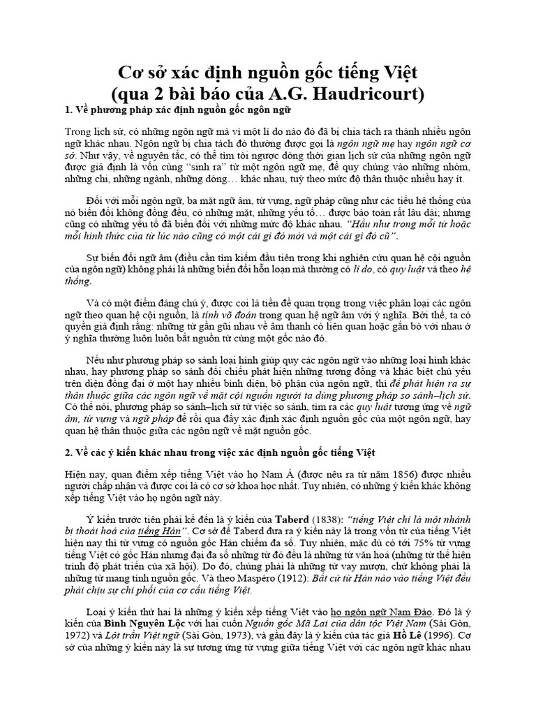 Co So Xac Dinh Nguon Goc Tieng Viet | PDF
