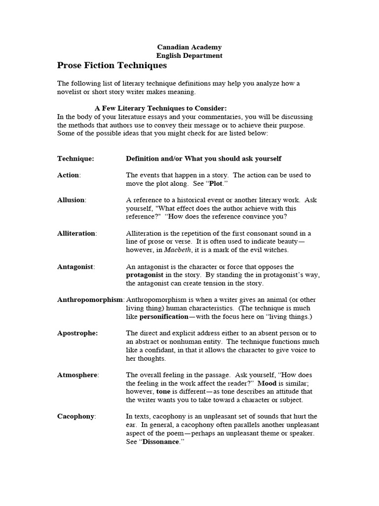 Prose Fiction Literary Techniques Guide | PDF | Narration