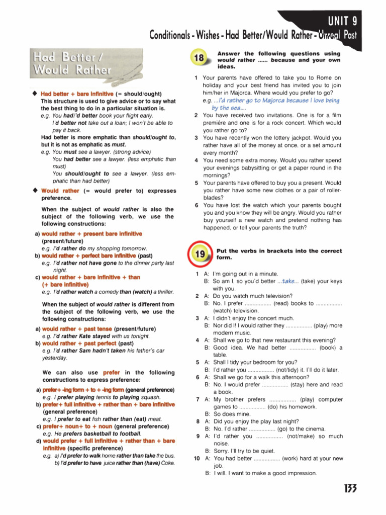 Had Better - Would Rather - Unreal Past | PDF | Linguistics | Grammar