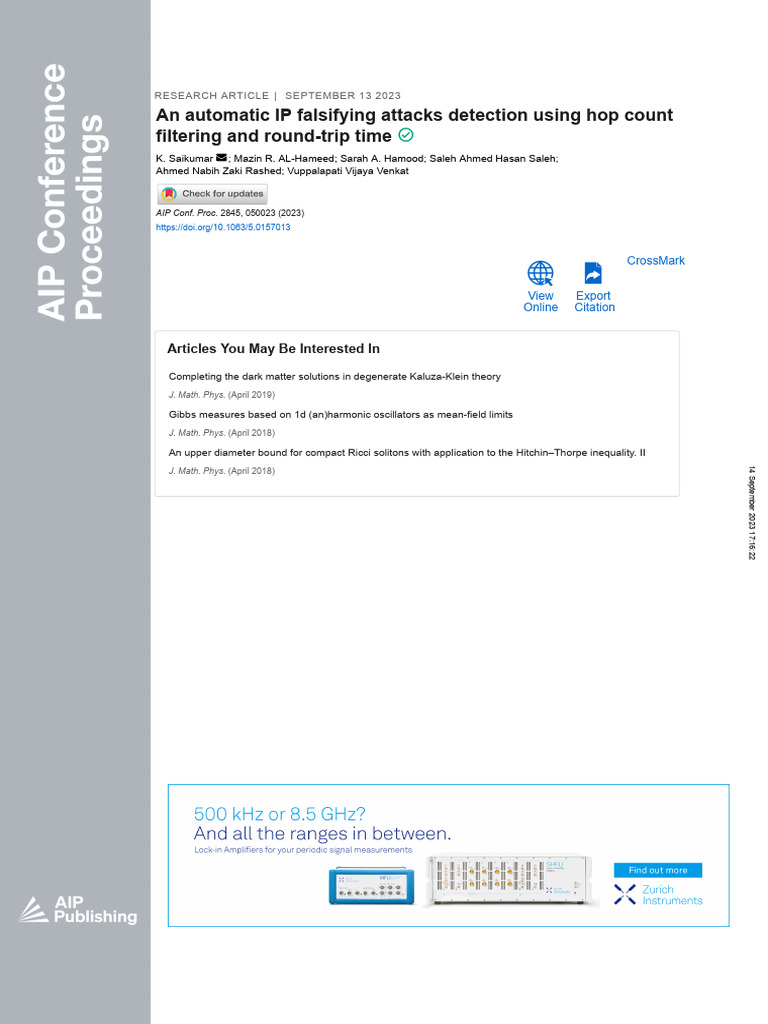 An Automatic IP Falsifying Attacks Detection Using Hop Count Filtering and Round-Trip Time | PDF ...