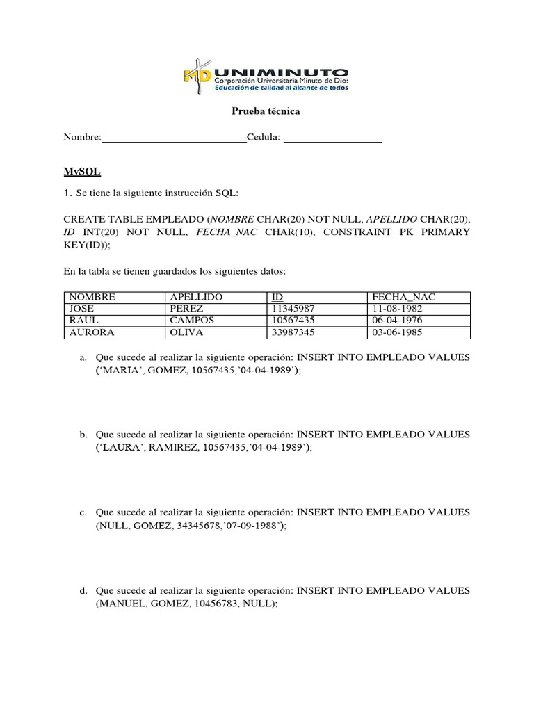 Prueba Técnica TINF 2024 | PDF | SQL | Informática