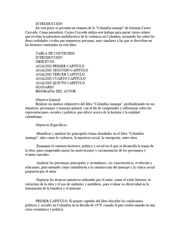 Análisis de "Colombia Amarga" de Castro Caycedo | PDF | Colombia ...