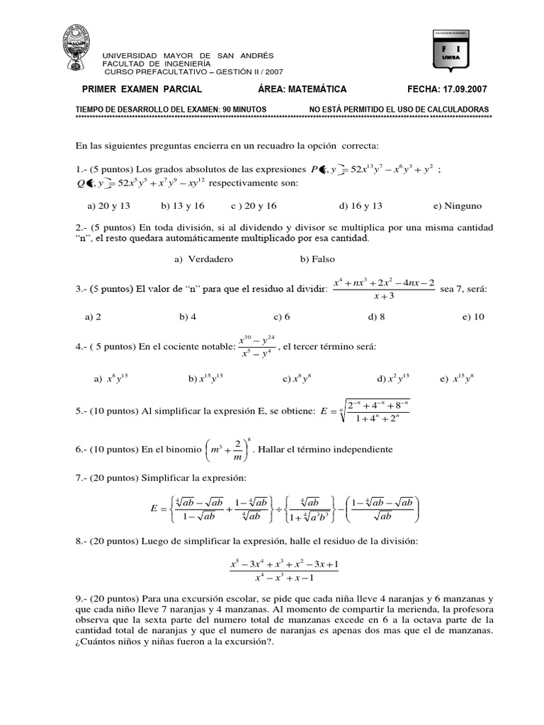 solucionario matematica | PDF | División (Matemáticas) | Álgebra