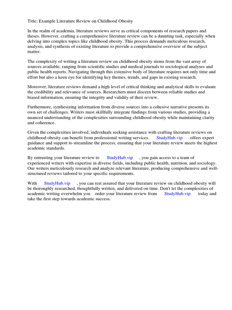 Example Literature Review On Childhood Obesity | PDF | Obesity ...
