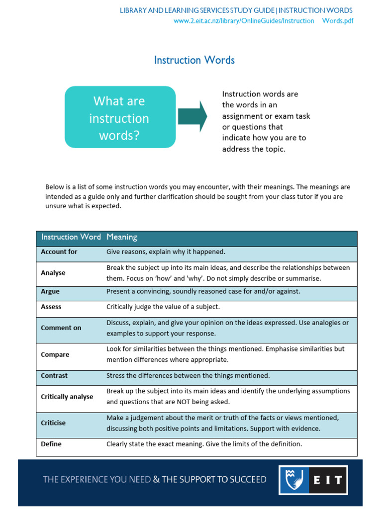 Instruction Words | PDF | Reason | Argument