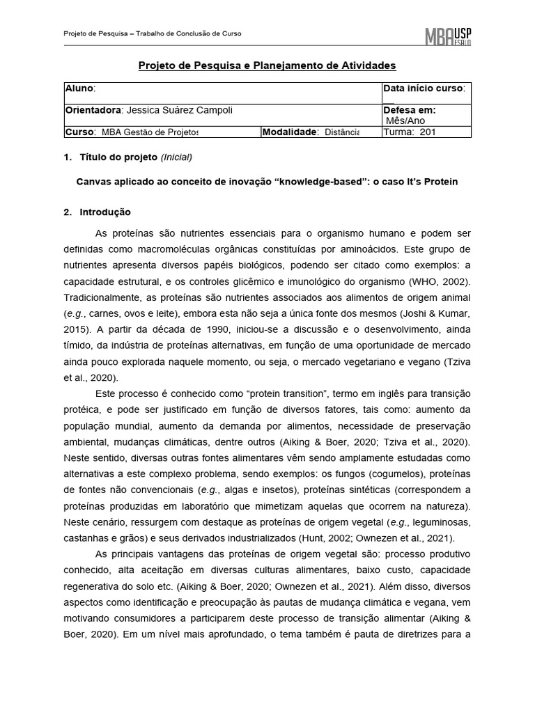 Modelo - Template Projeto Preenchido - EXEMPLO | PDF