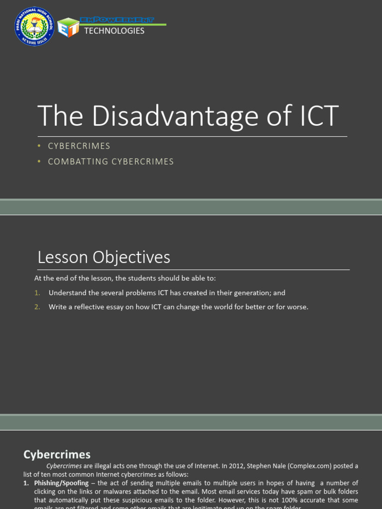 The Disadvantage of ICT | PDF | Cybercrime | Copyright Infringement
