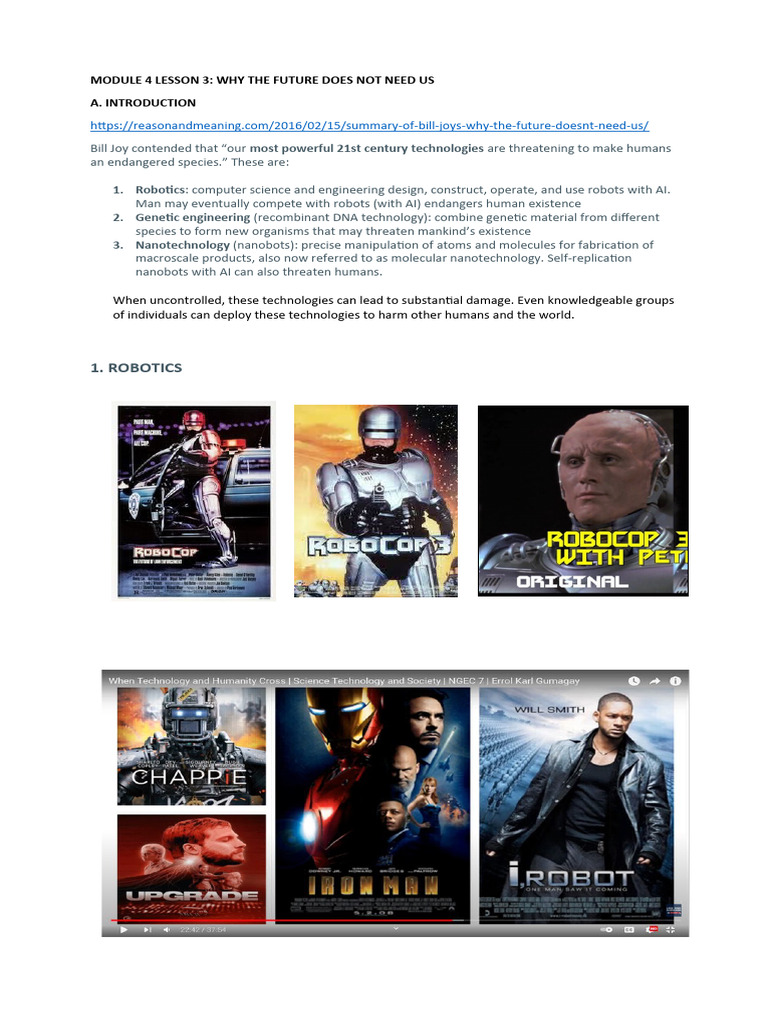 Module 4 Lesson 3 Why The Future Does Not Need Us Supplemented Summary | PDF