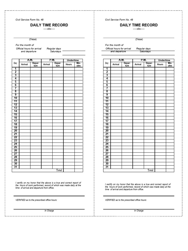 Toaz - Info CSC Form No 48 Daily Time Record DTR PR | PDF
