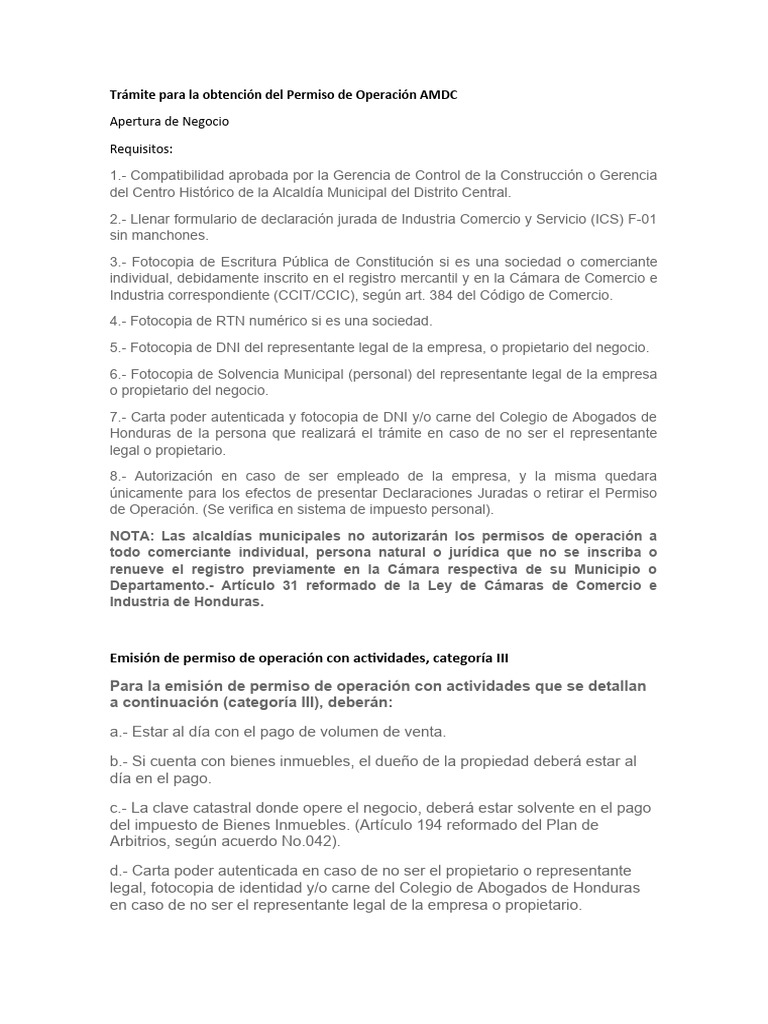 Requisitos para Permiso de Operación AMDC | PDF
