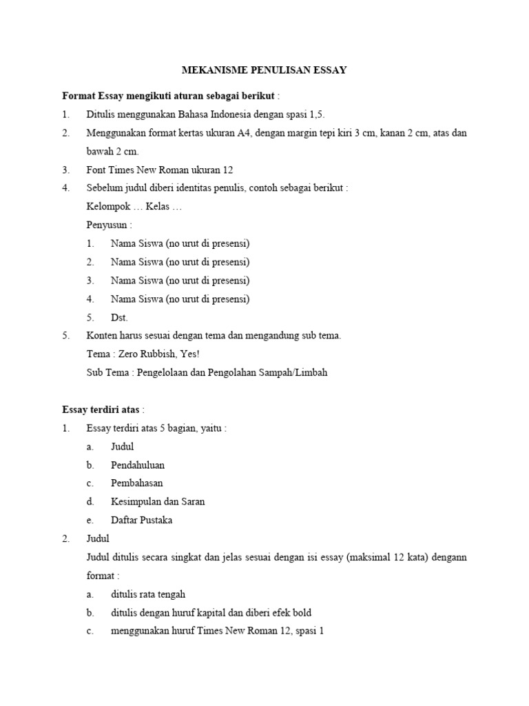 Mekanisme Penulisan Essay Pdf