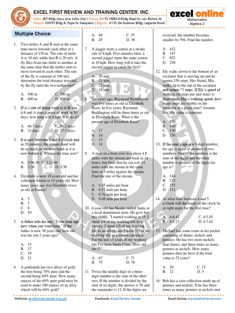 Math 02 - Algebra 2 - Questions | PDF | Nickel (United States Coin ...