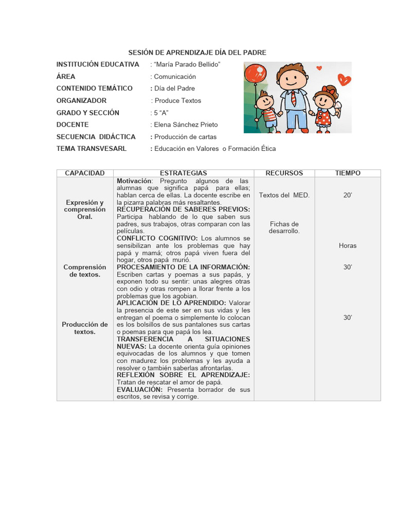 Sesion de Aprendizaje Dia Del Padre Primaria | PDF