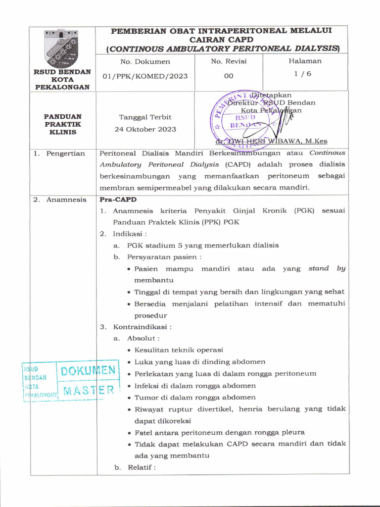 PPK Pemberian Obat Intraperitoneal Melalui Cairan Capd | PDF