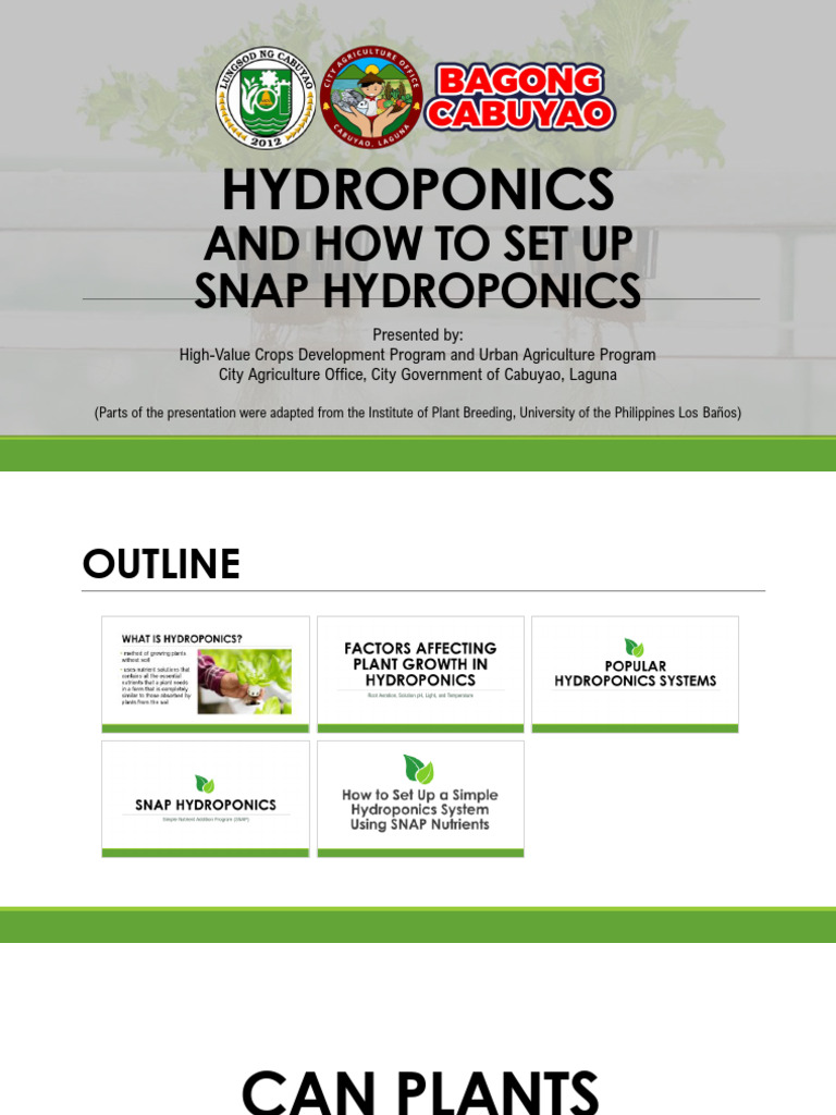 Presentation - Hydroponics and How To Set Up SNAP Hydroponics | PDF