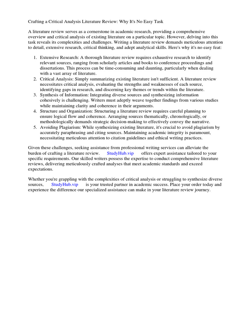 Critical Analysis Literature Review | PDF | Critical Thinking | Essays