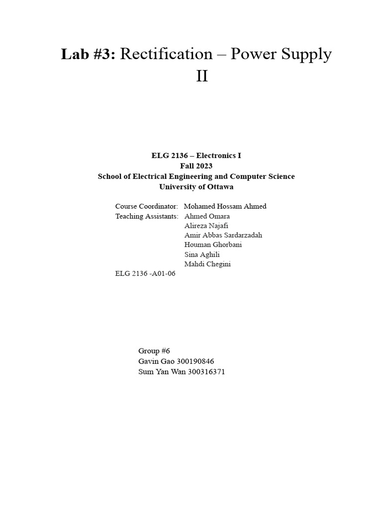 ELG2136 Lab3 Report | PDF | Rectifier | Capacitor