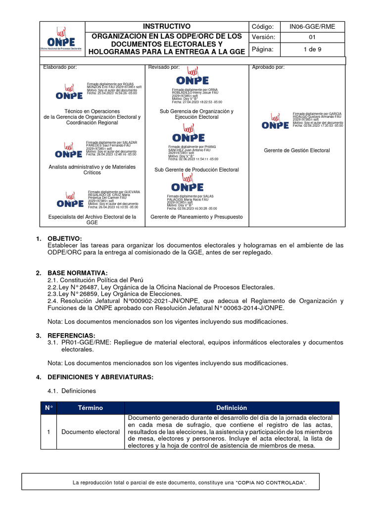 IN06 - GGE-RME - Organización en ODPE ORC de Doc para Entrega de La GGE ...