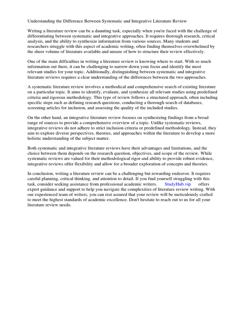 Difference Between Systematic and Integrative Literature Review | PDF ...