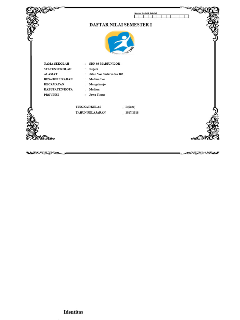 Daftar Nilai Kelas I REVISI 2016 Kelas 1 B | PDF