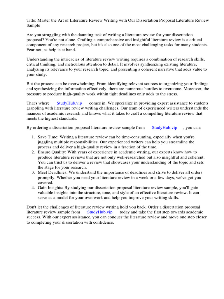 Dissertation Proposal Literature Review Sample | Download Free PDF ...