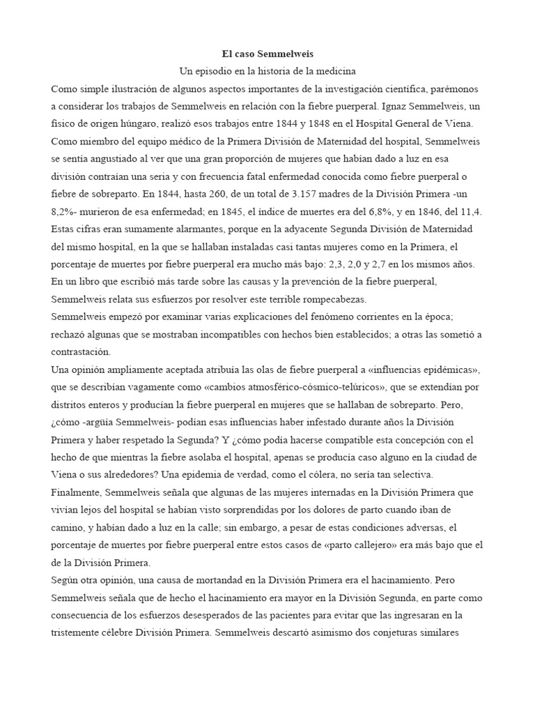 El Caso Semmelweis | PDF | Medicina CLINICA | Especialidades Medicas