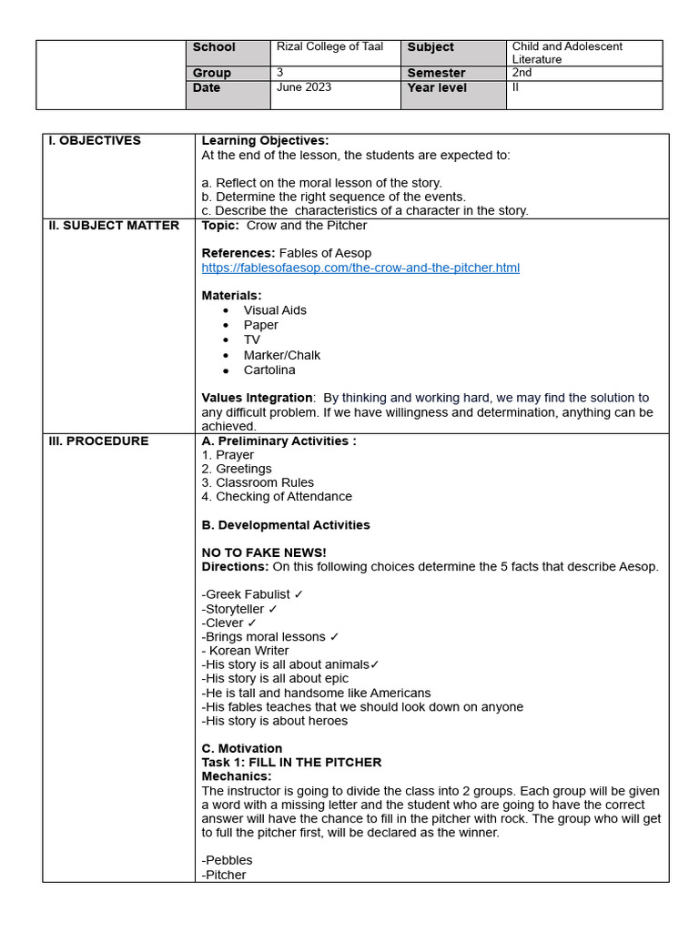 Lesson Plan Group 3 | PDF