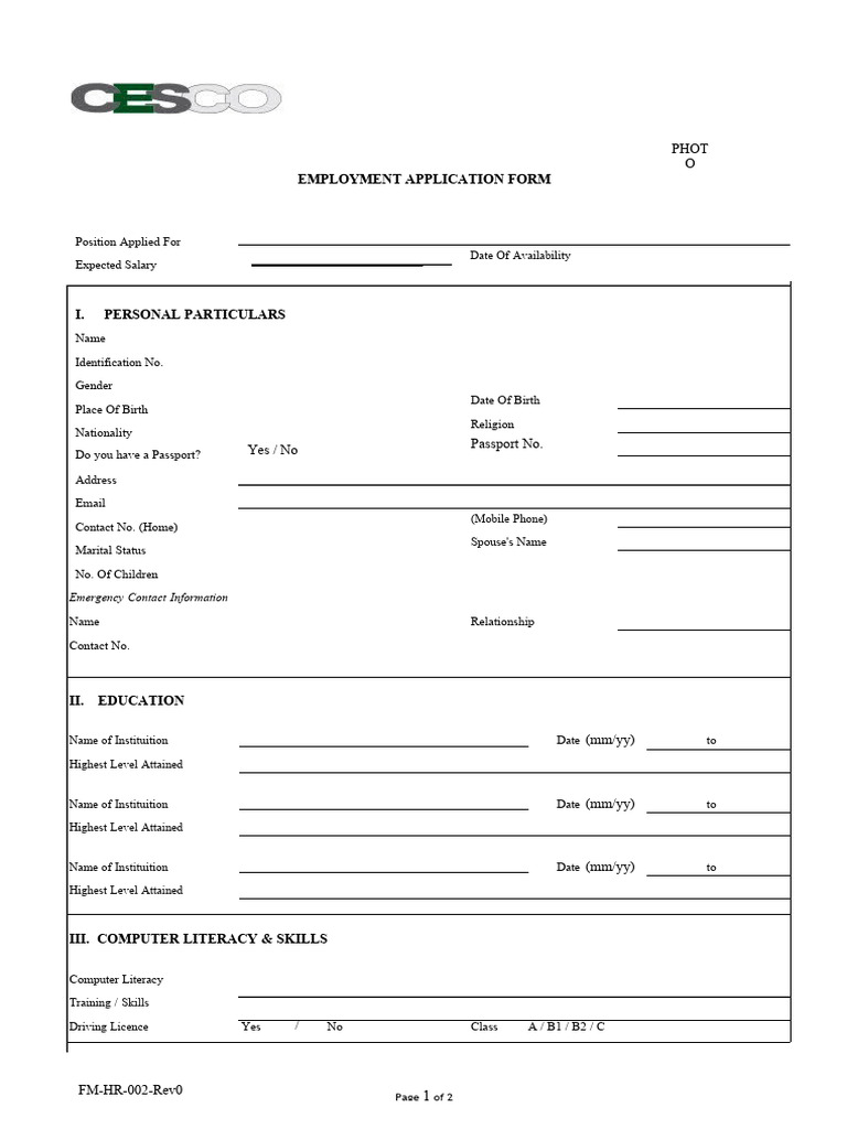 Employment Application Form Template | PDF