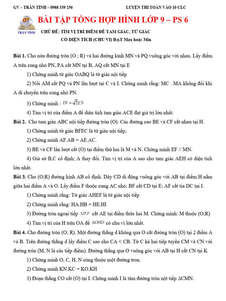 CHỦ ĐỀ 15.6. TỔNG HỢP HÌNH LỚP 9 - PS6 | PDF