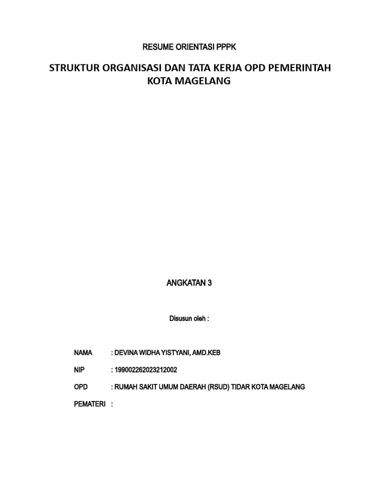 Resume Devina - Struktur Organisasi Opd | PDF