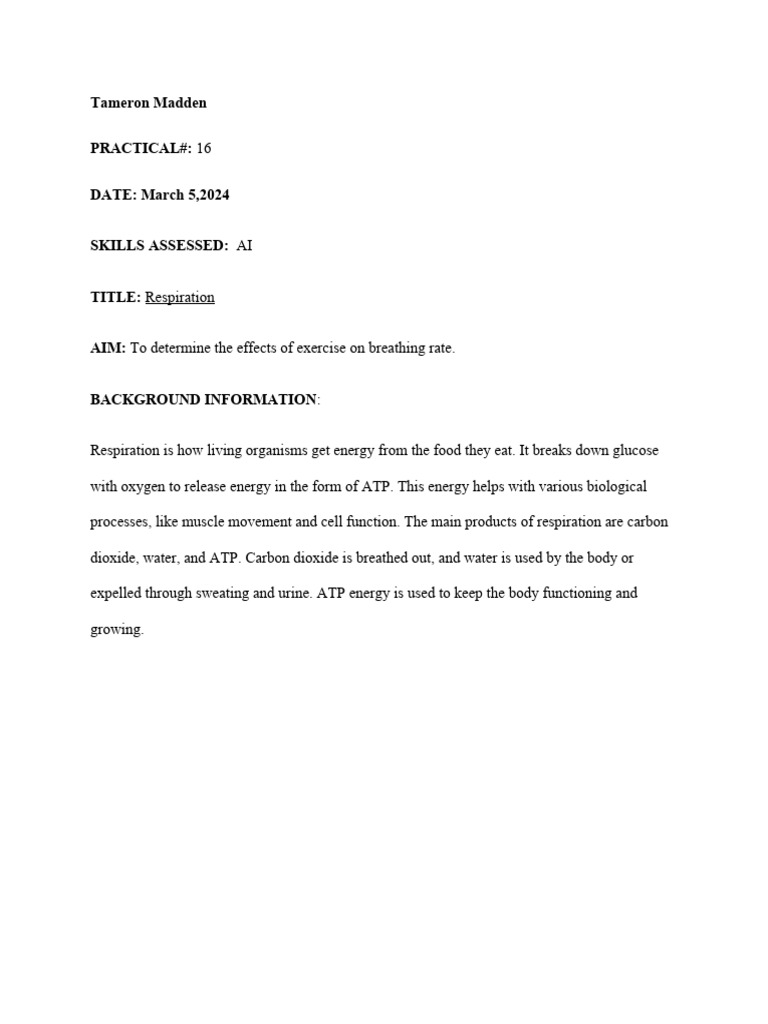 PRACTICAL# - 16 Exercise and Breathing Rate | Download Free PDF ...