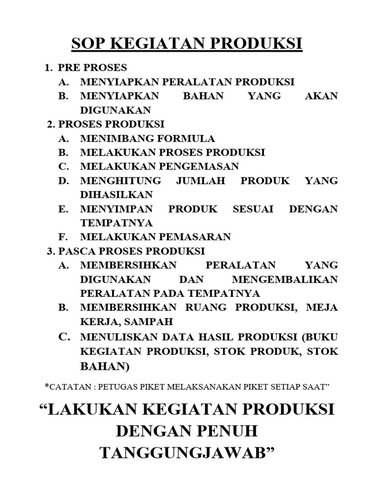 SOP Proses Produksi Makanan dan Minuman | PDF | Kesehatan Holistik