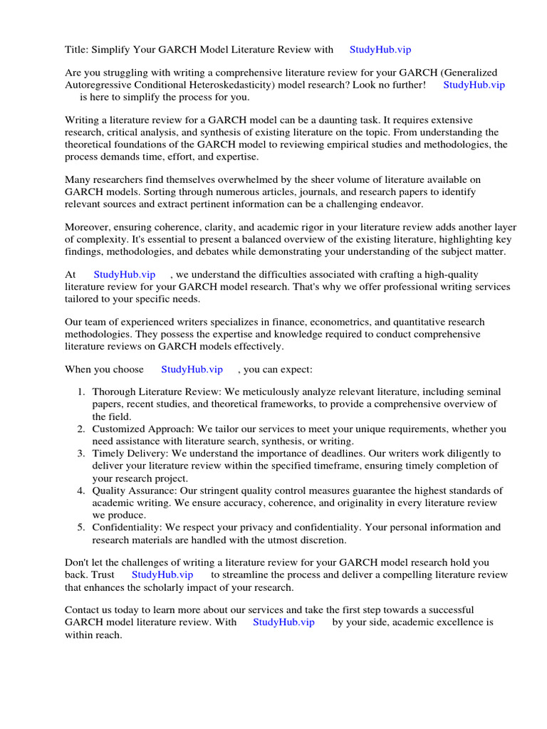 Garch Model Literature Review Pdf Time Series Volatility Finance