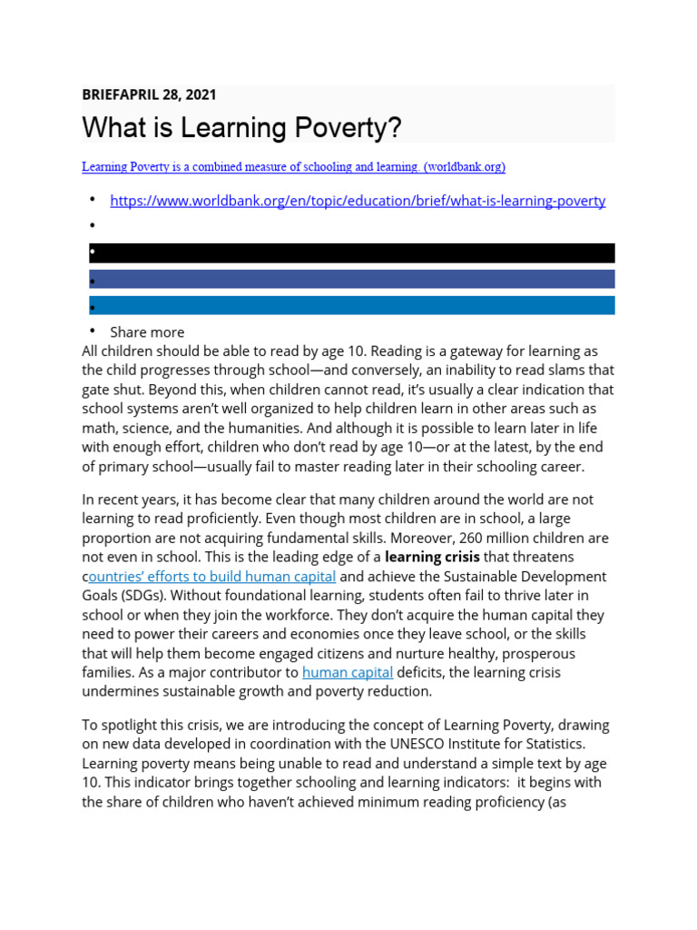 What Is Learning Poverty - World Bank | PDF | Poverty | Poverty ... What Is Learning Poverty - World Bank | PDF | Poverty | Poverty ...