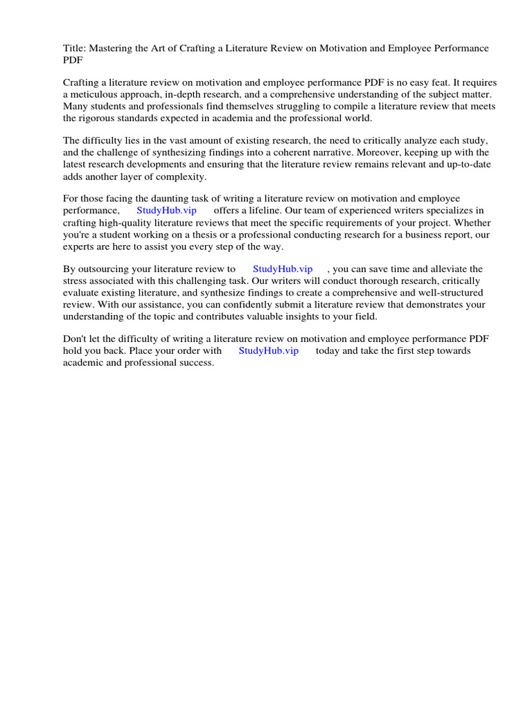 Literature Review On Motivation and Employee Performance PDF | PDF