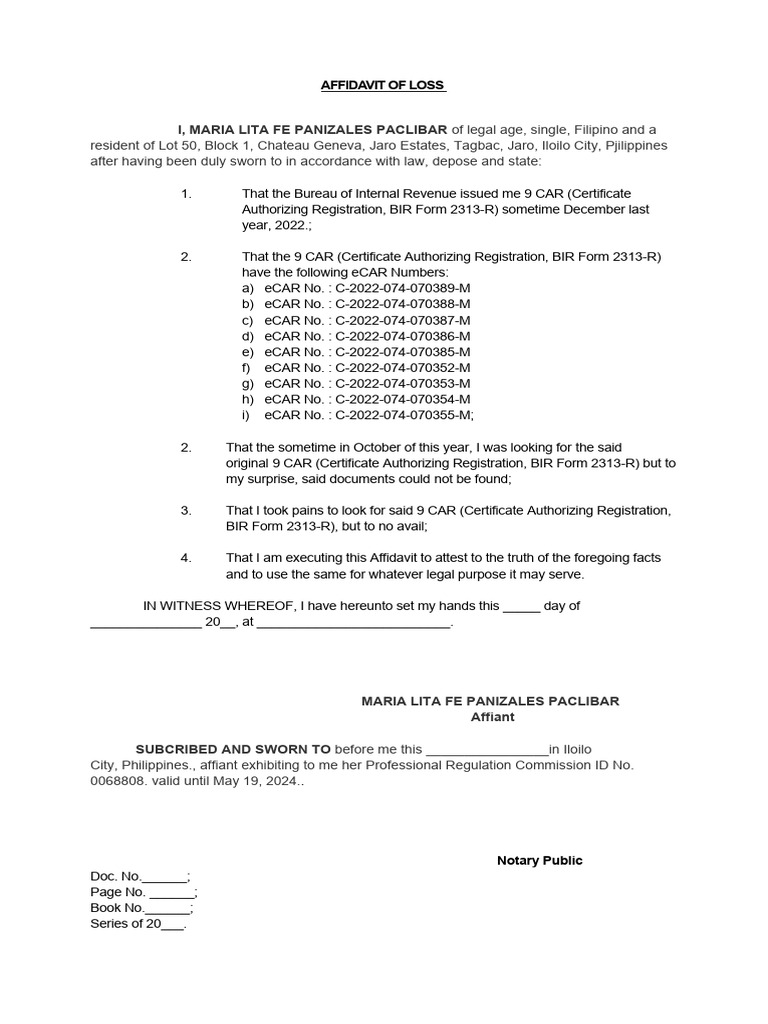 Affi of Loss, Car | PDF