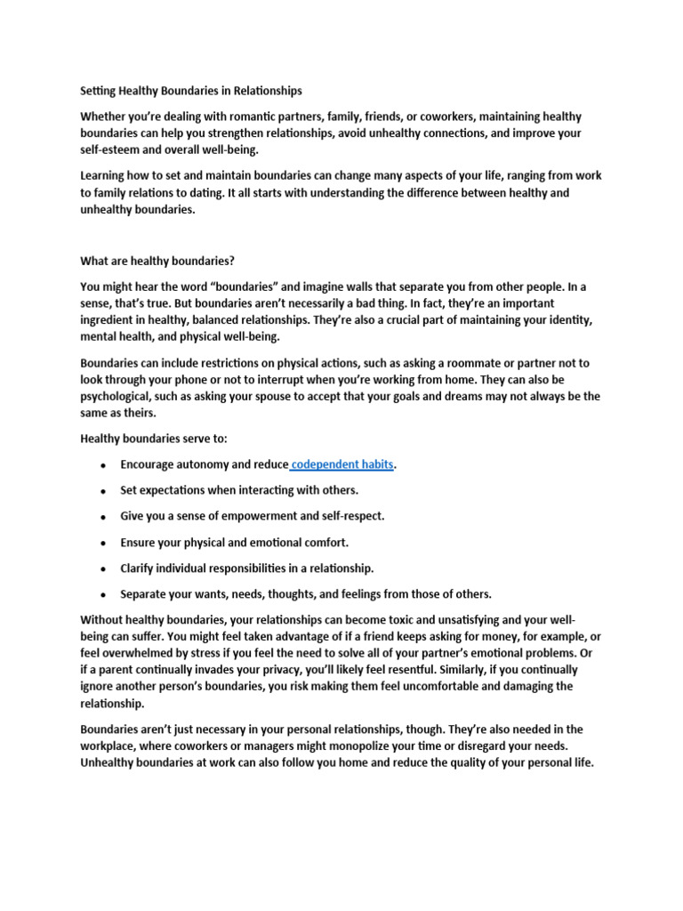 Setting Healthy Boundaries In Relationships Pdf Feeling Happiness