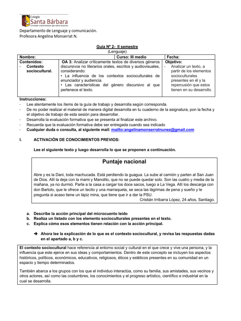 Guia 2 Tercero Medio Segundo Semestre Lenguaje | PDF
