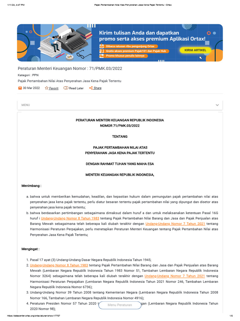 PPN Jasa Kena Pajak Tertentu 2022 | PDF