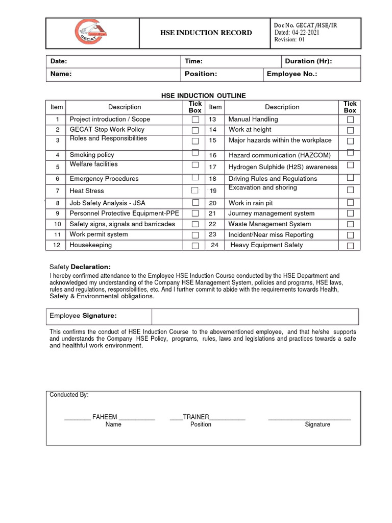 New Format Gecat Induction | PDF | Labor Relations | Safety
