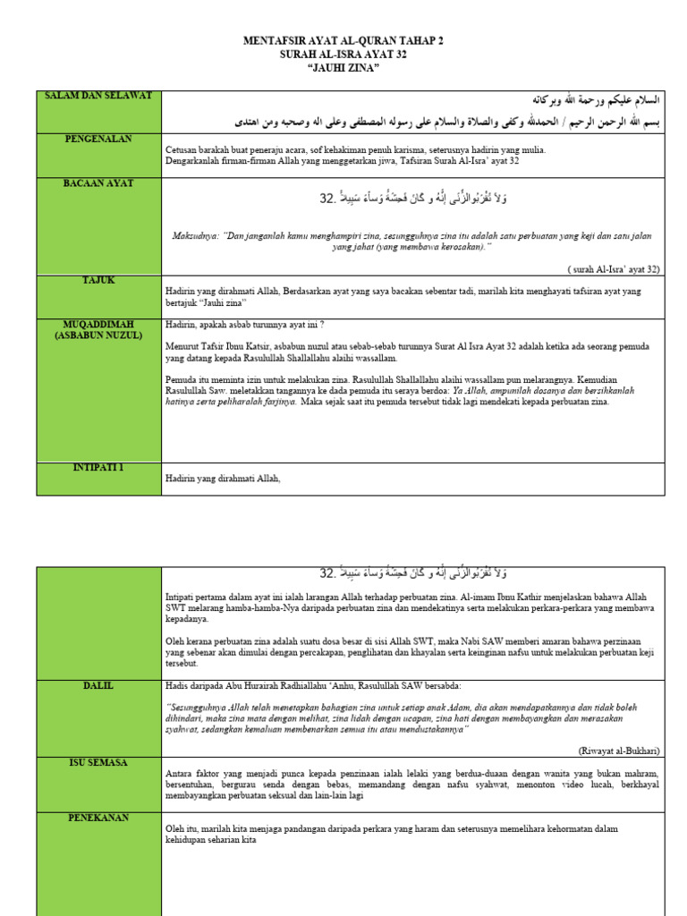 Mentafsir Ayat Surah Al-Isra Ayat 32 | PDF