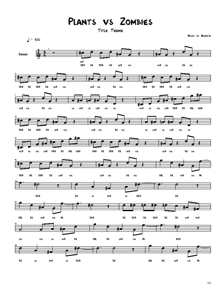 PVZ Music Notes and Lyrics | PDF