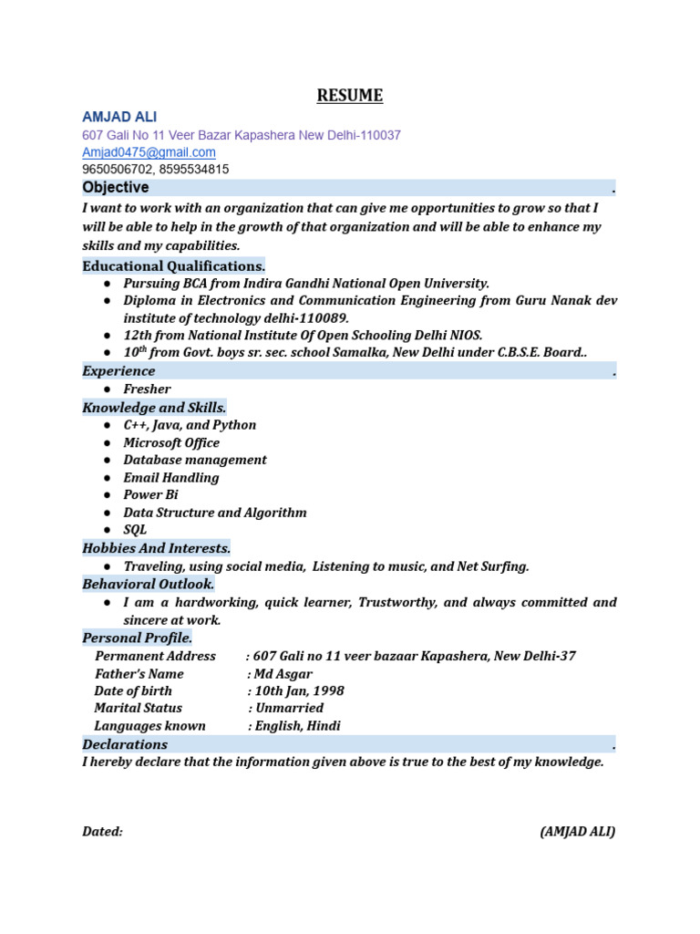 Resume Formate | PDF