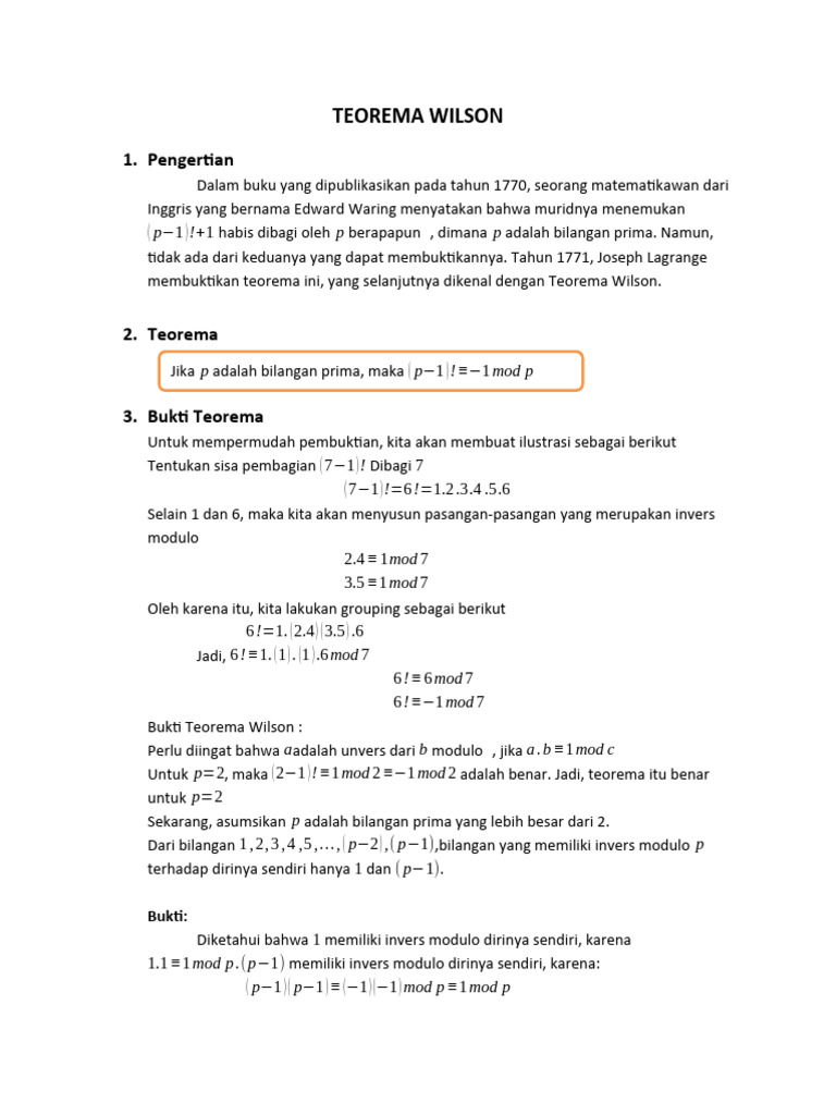 Teorema Wilson | PDF | Metode & Bahan Ajar