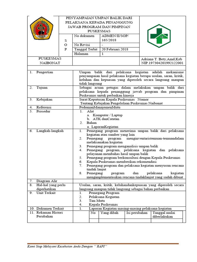 2.3.9.3 SOP Penyampaian Umpan Balik | PDF